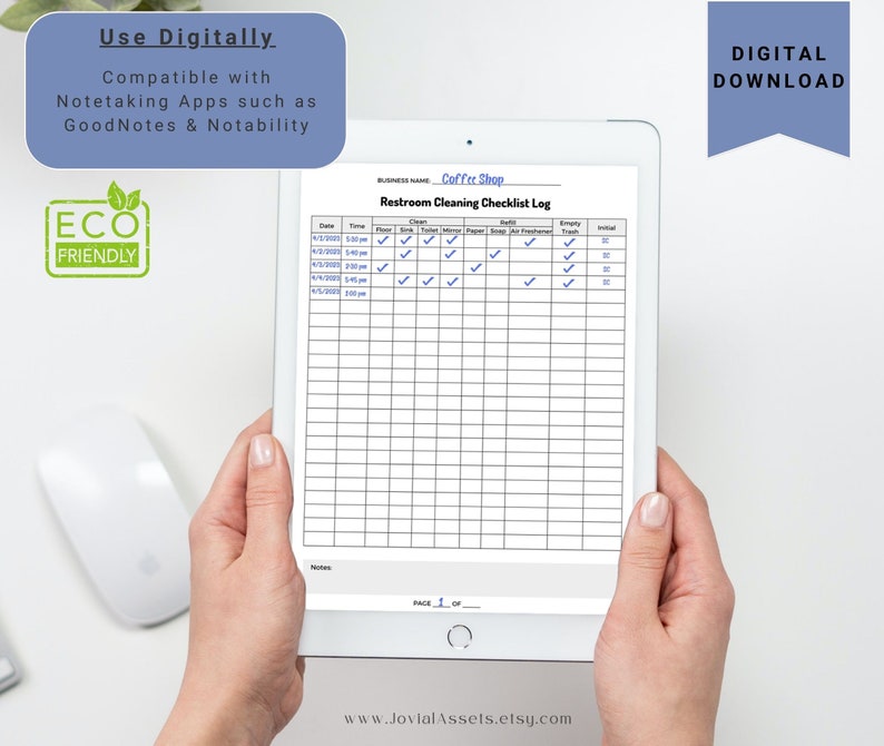 Bathroom Cleaning Checklist Log: Business Printable (digital Download ...