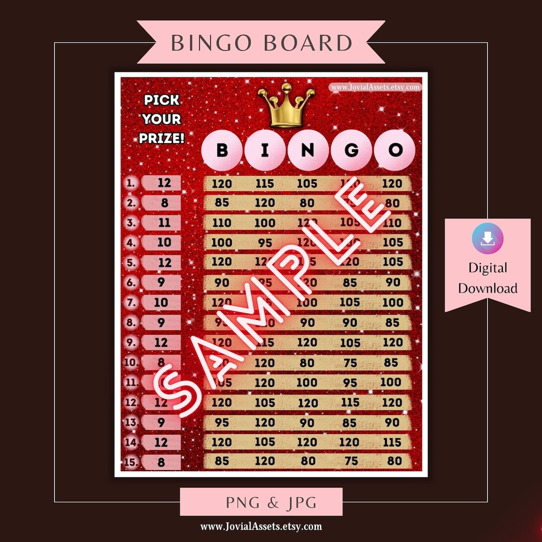 Bingo Board Digital Bingo Board JPG Files PNG Files Digital Download ...