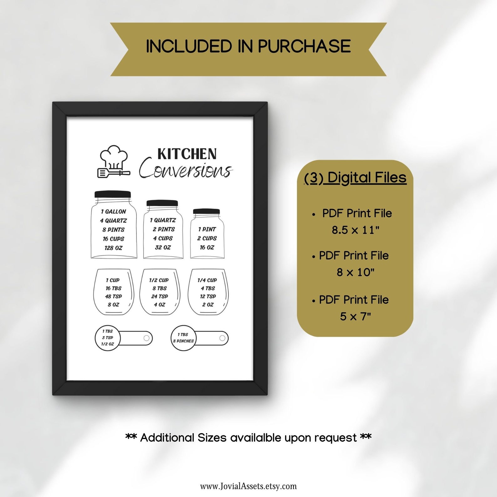 Kitchen Conversion Chart Wall Art Printable Cooking Conversions Chart ...