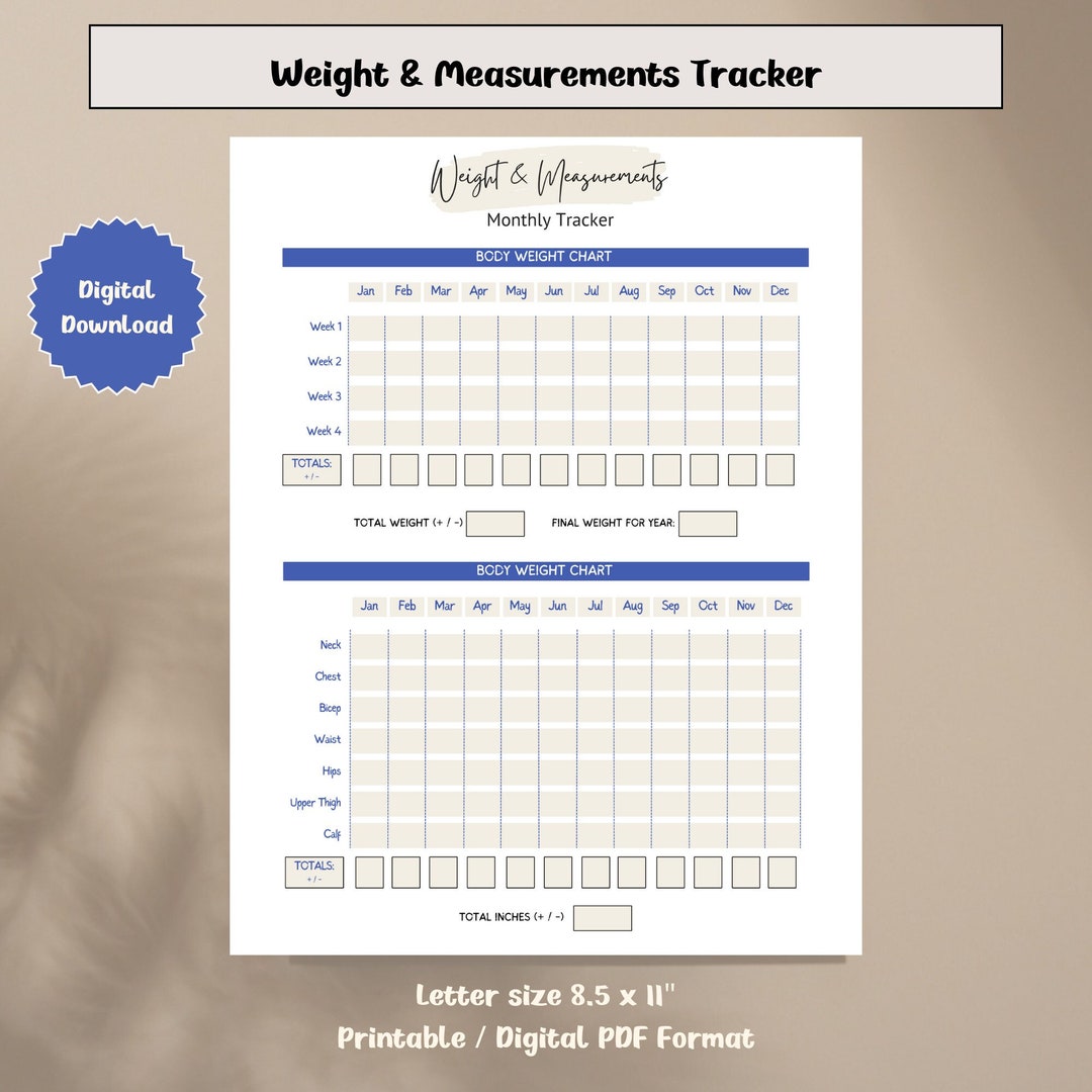 Weight & Measurements Tracker: Printable Fitness Log (digital Download ...