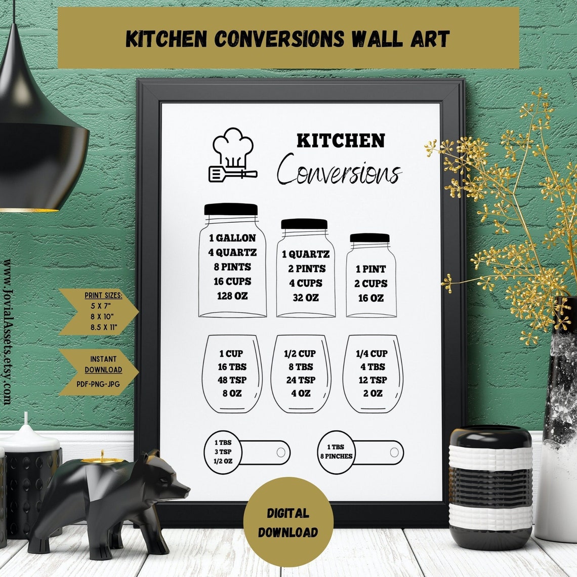 Kitchen Conversion Chart Wall Art Printable Cooking Conversions Chart ...