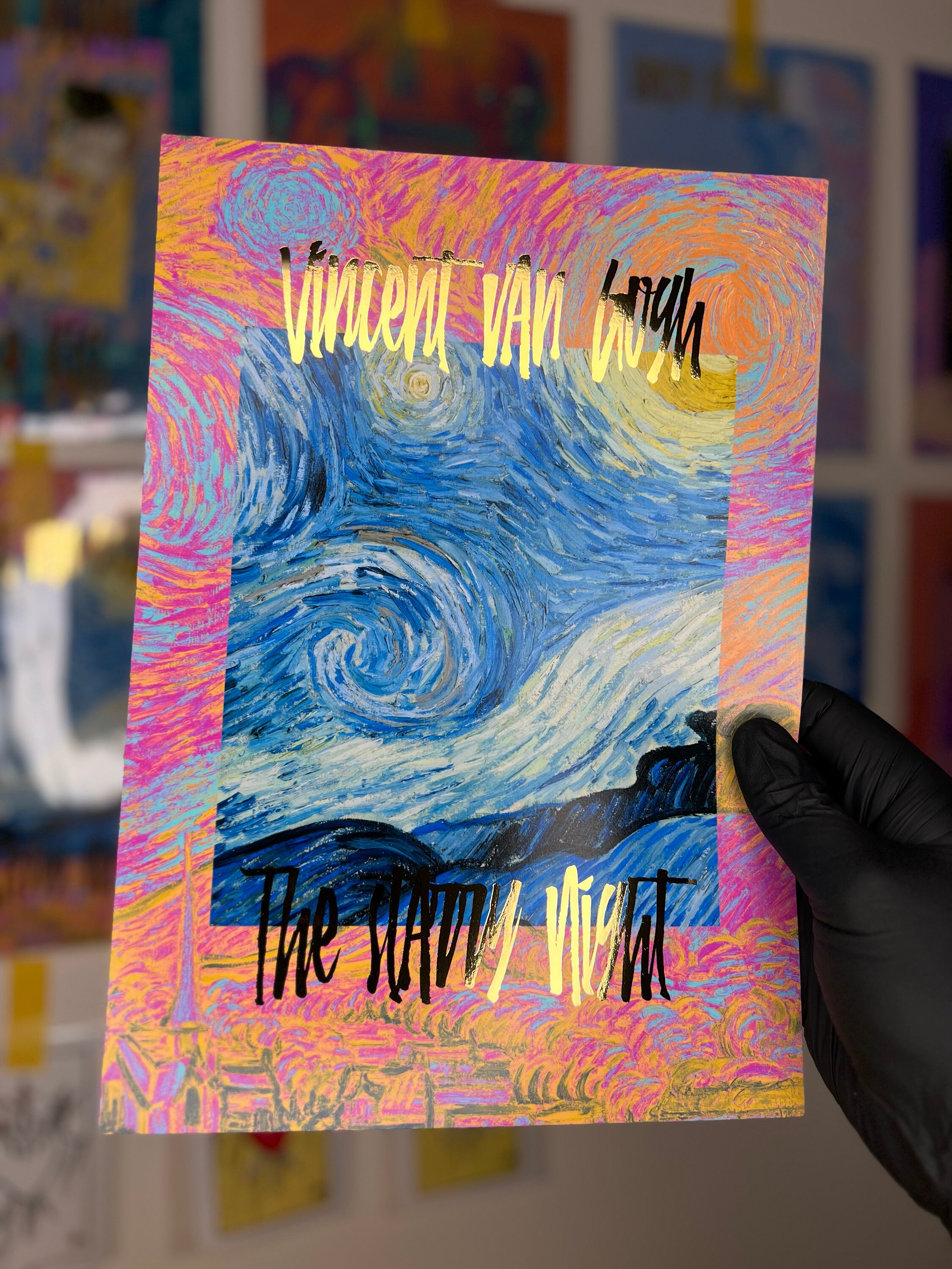 The Starry Night Abstract Painting Print With Metallic Foil, Gold ...