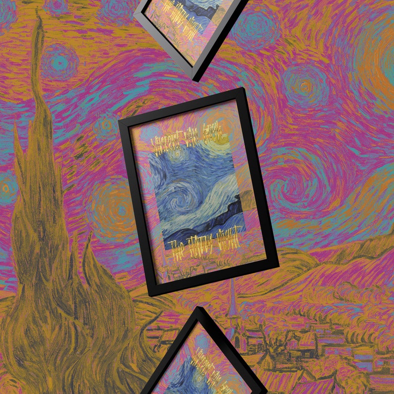 The Starry Night Abstract Painting Print With Metallic Foil, Gold ...