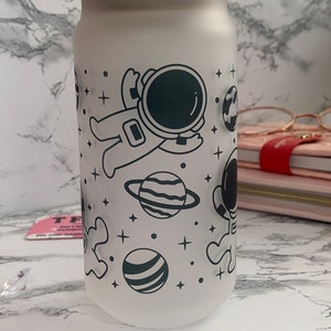 Cute Astronaut Glass Cup, Lost in Space Glass Tumbler, Planet Merch ...