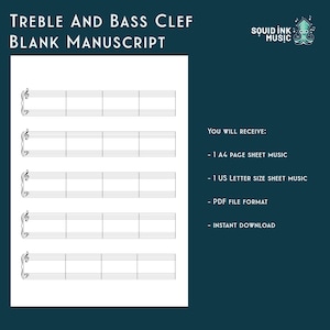 Treble and Bass Clef Blank Manuscript - Etsy