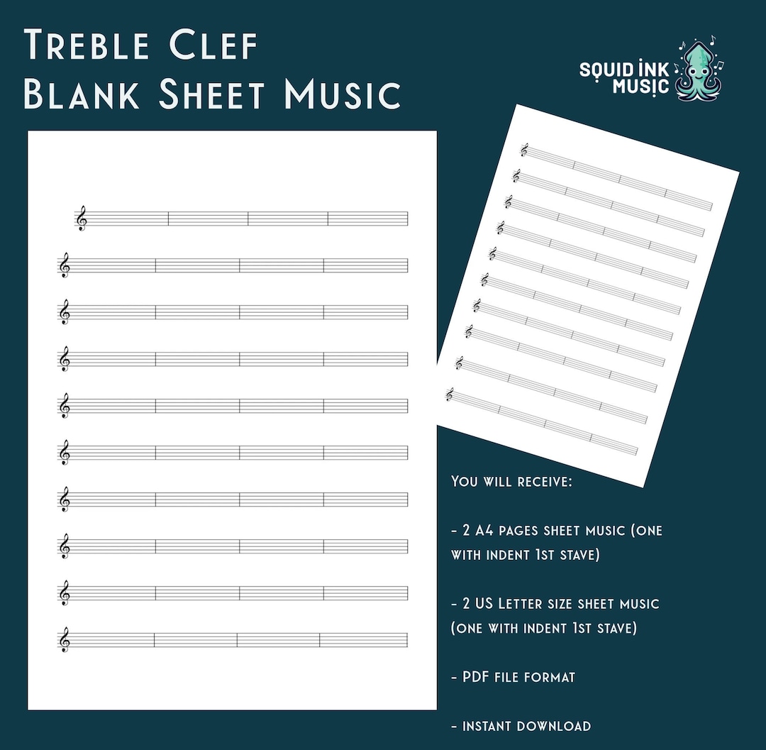 Treble Clef Blank Manuscript - Etsy
