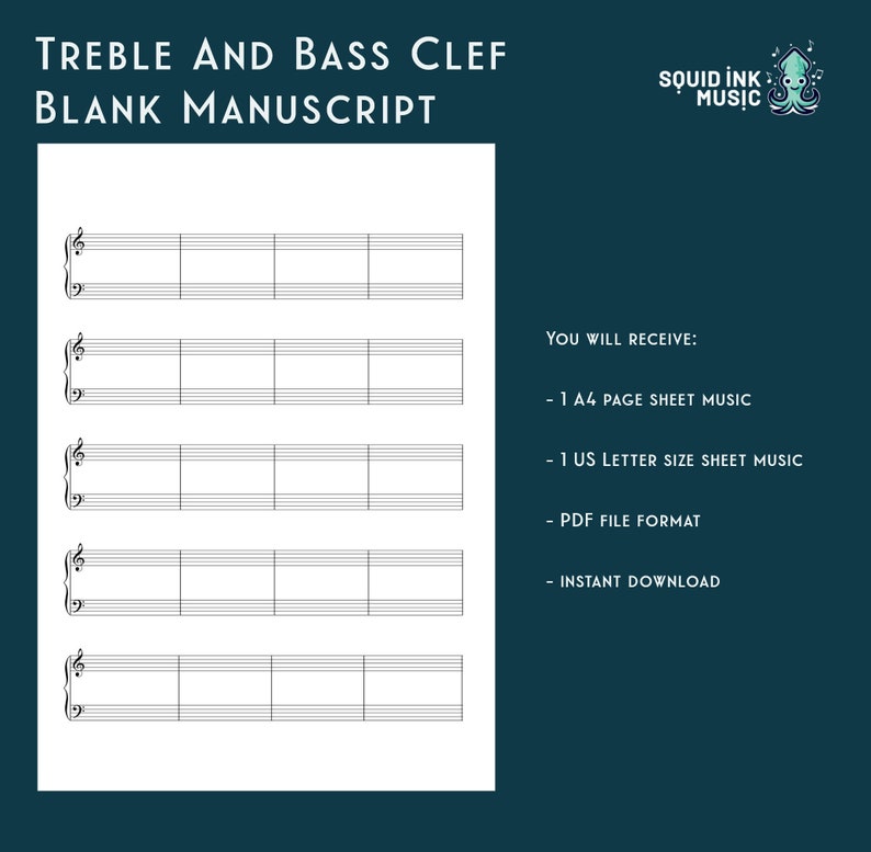 Treble and Bass Clef Blank Manuscript - Etsy