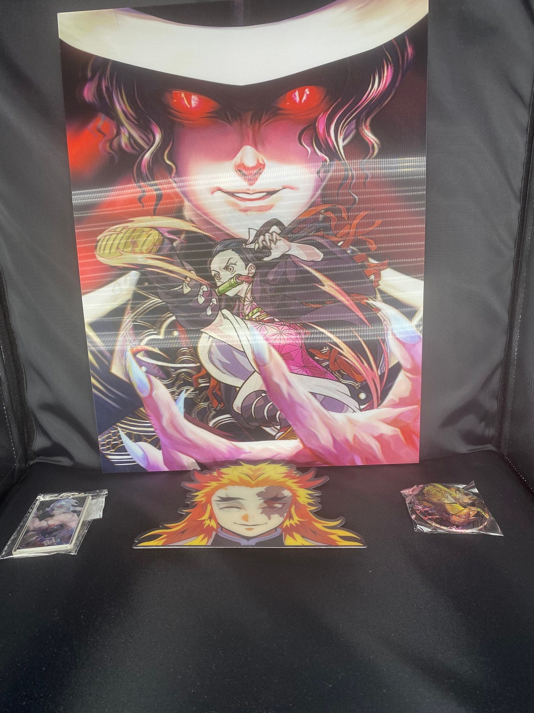 GIFT PACK - Muzan 3D Poster, Tengen Uzui 3D Keyring, Nezuko 3D Badge ...
