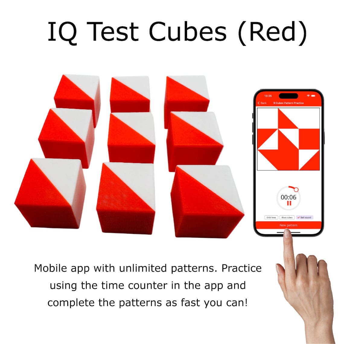 IQ Test Cubes coral Red Version Study for Block-design Test and ...