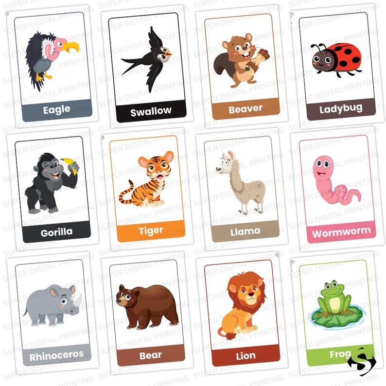 Animal Flashcards for Toddlers, Preschool Learning (PDF Download) - Etsy