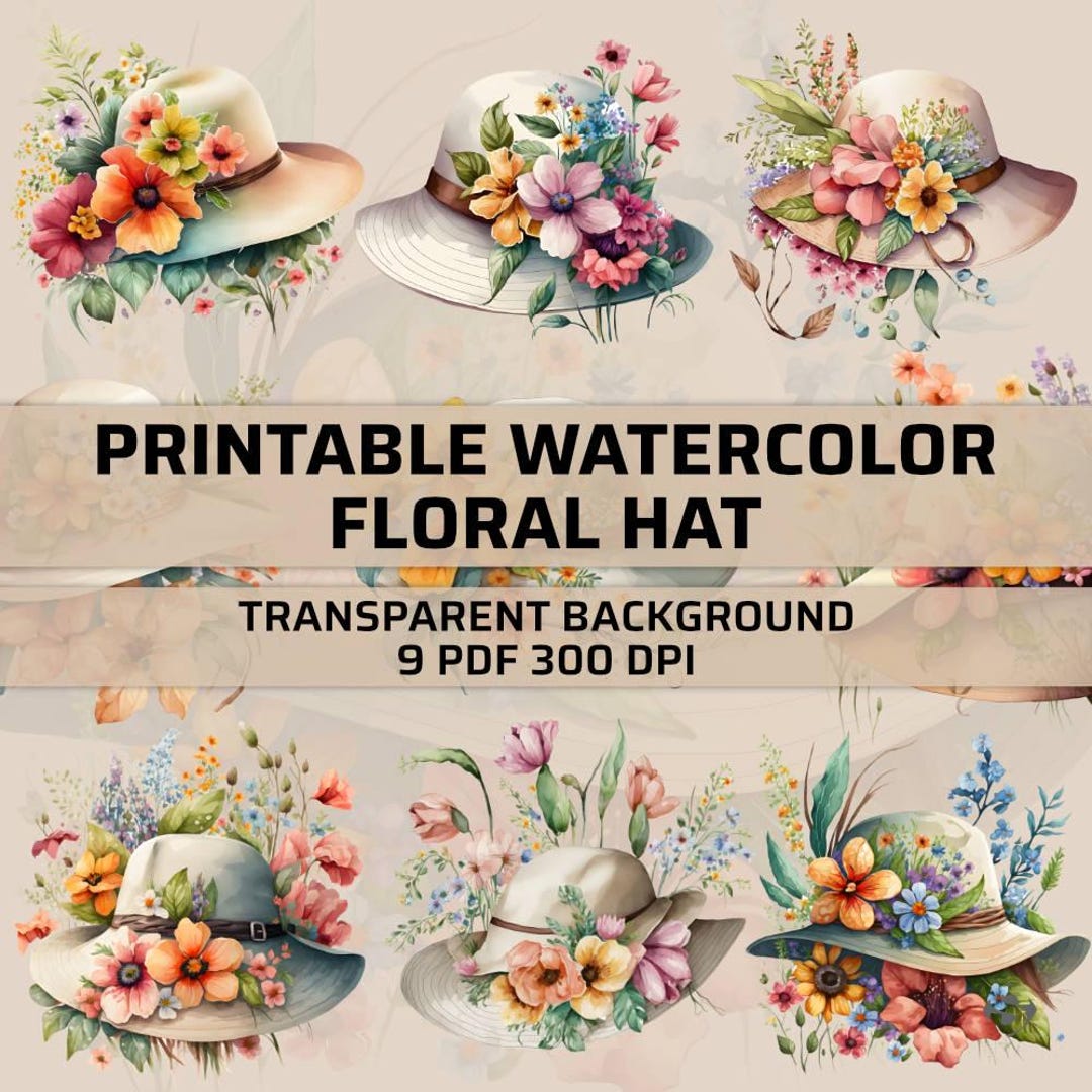Floral Hat Clipart – Watercolor Flower Hat, Digital Download, Printable ...
