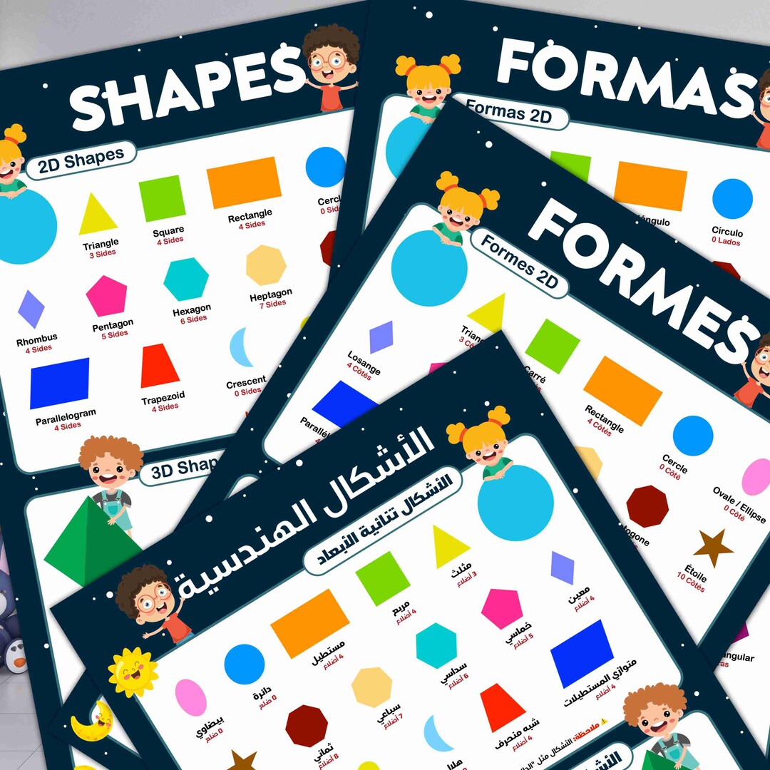 Printable Geometry Shapes Poster for Kids – 4 Languages | 2D & 3D ...