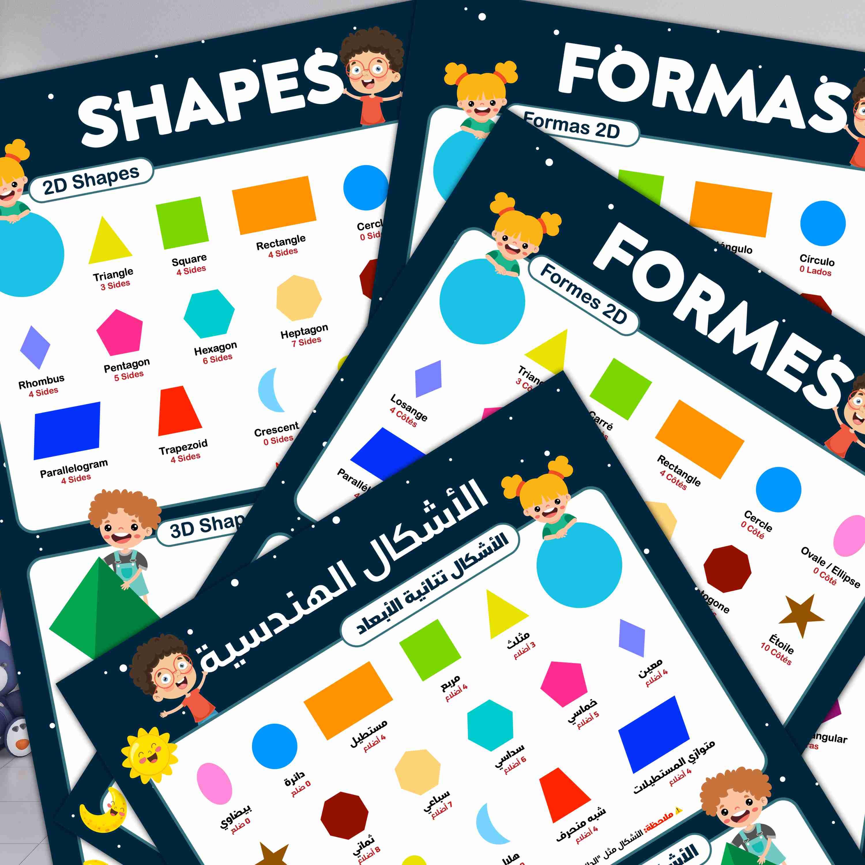 Printable Geometry Shapes Poster for Kids – 4 Languages | 2D & 3D ...