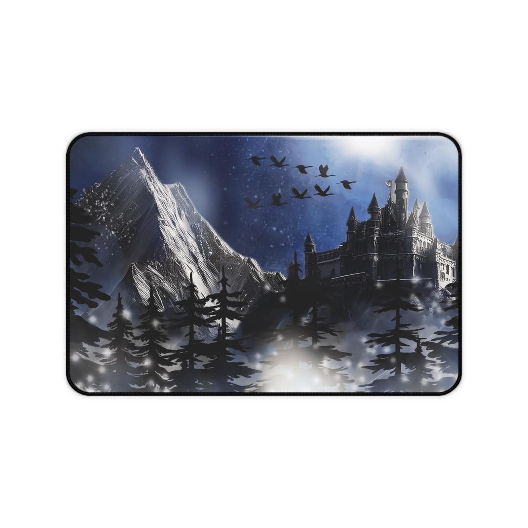 Fantasy Castle Desk Mat, Mountains Night Sky Office Accessories ...