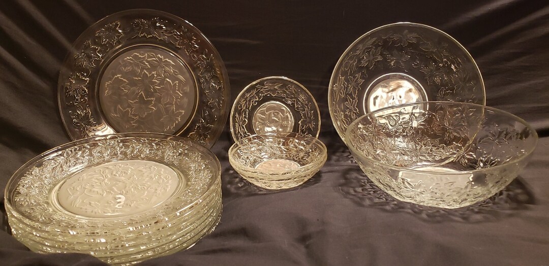 Princess House Fantasia Poinsettia Fine Crystal Plate/bowl Set - Etsy