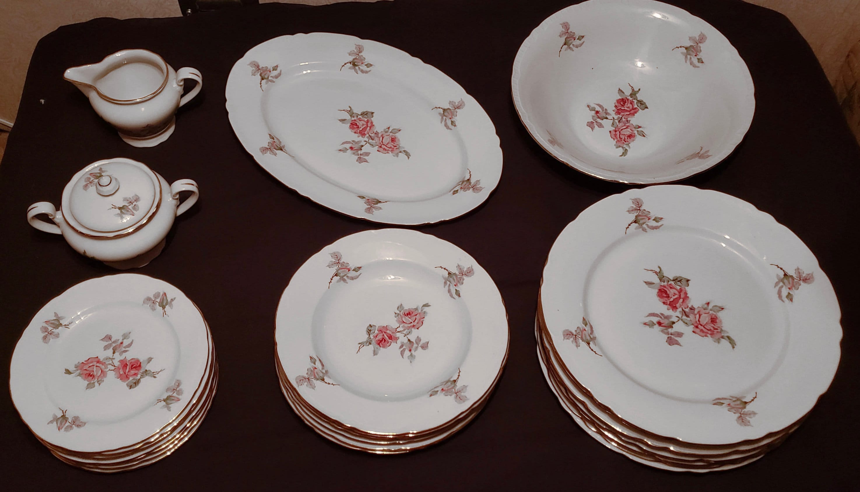 Fine Bohemian China Made in Czechoslovakia pink Rose Pattern Dinnerware ...