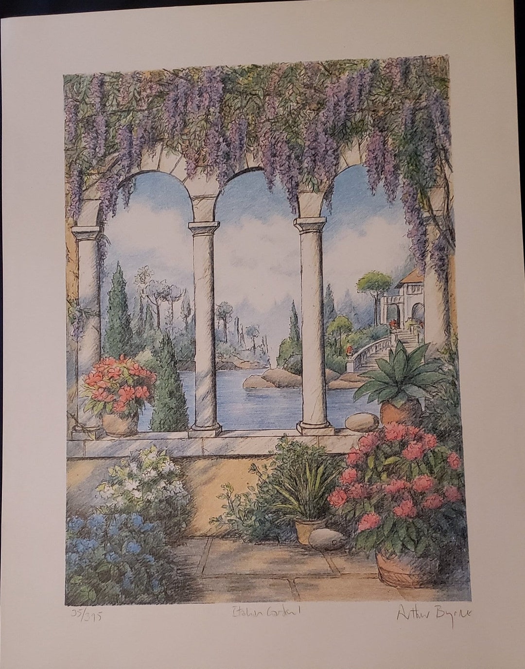 Limited Edition "italian Garden 1" Signed Lithograph by Arthur Byrne ...