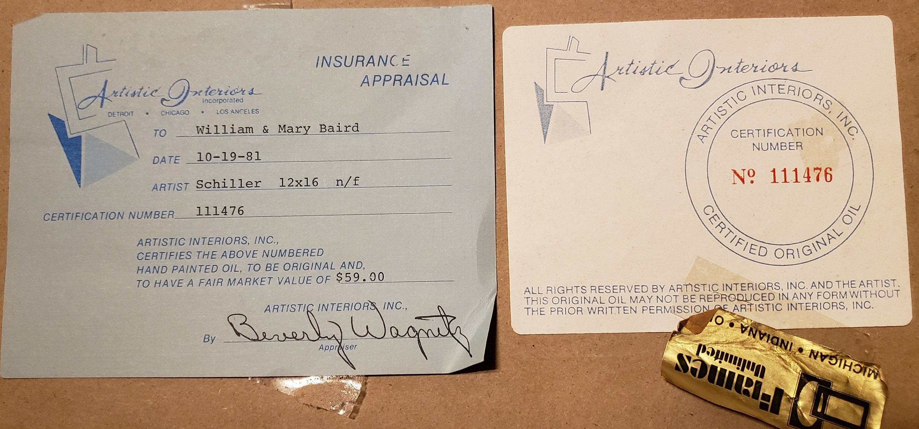 Schiller Hand Painted Original Numbered Oil Painting W/ Certification ...