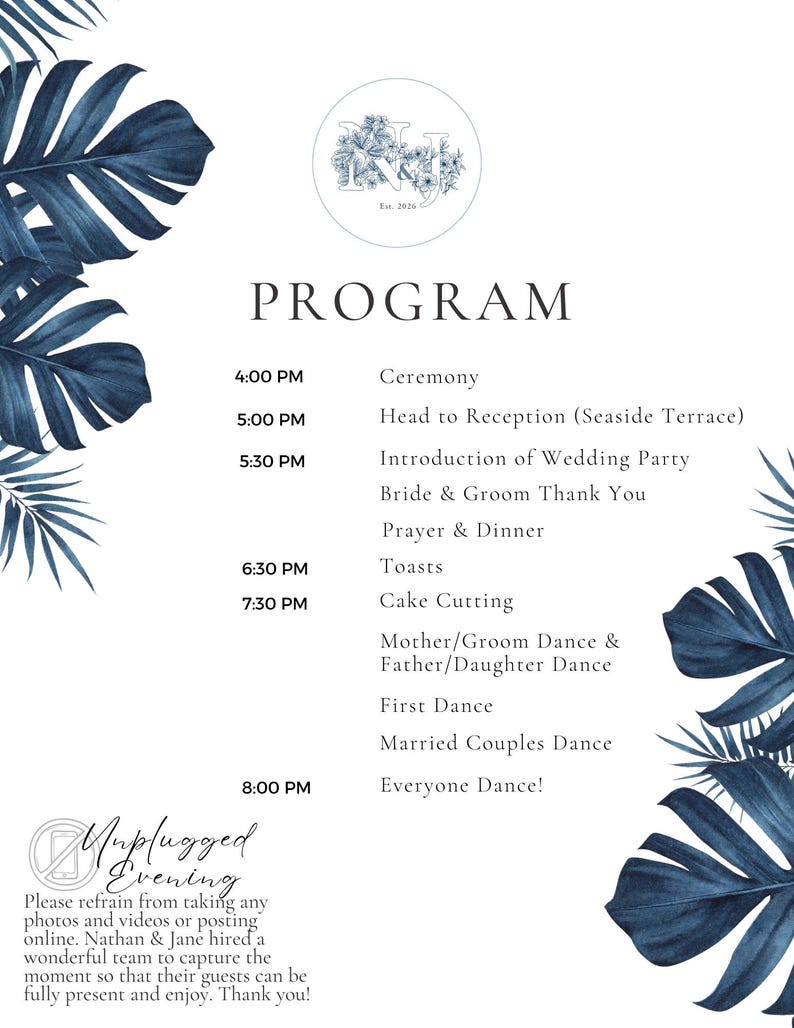 Wedding Program • Editable Template • Printable Wedding Day Program - Etsy