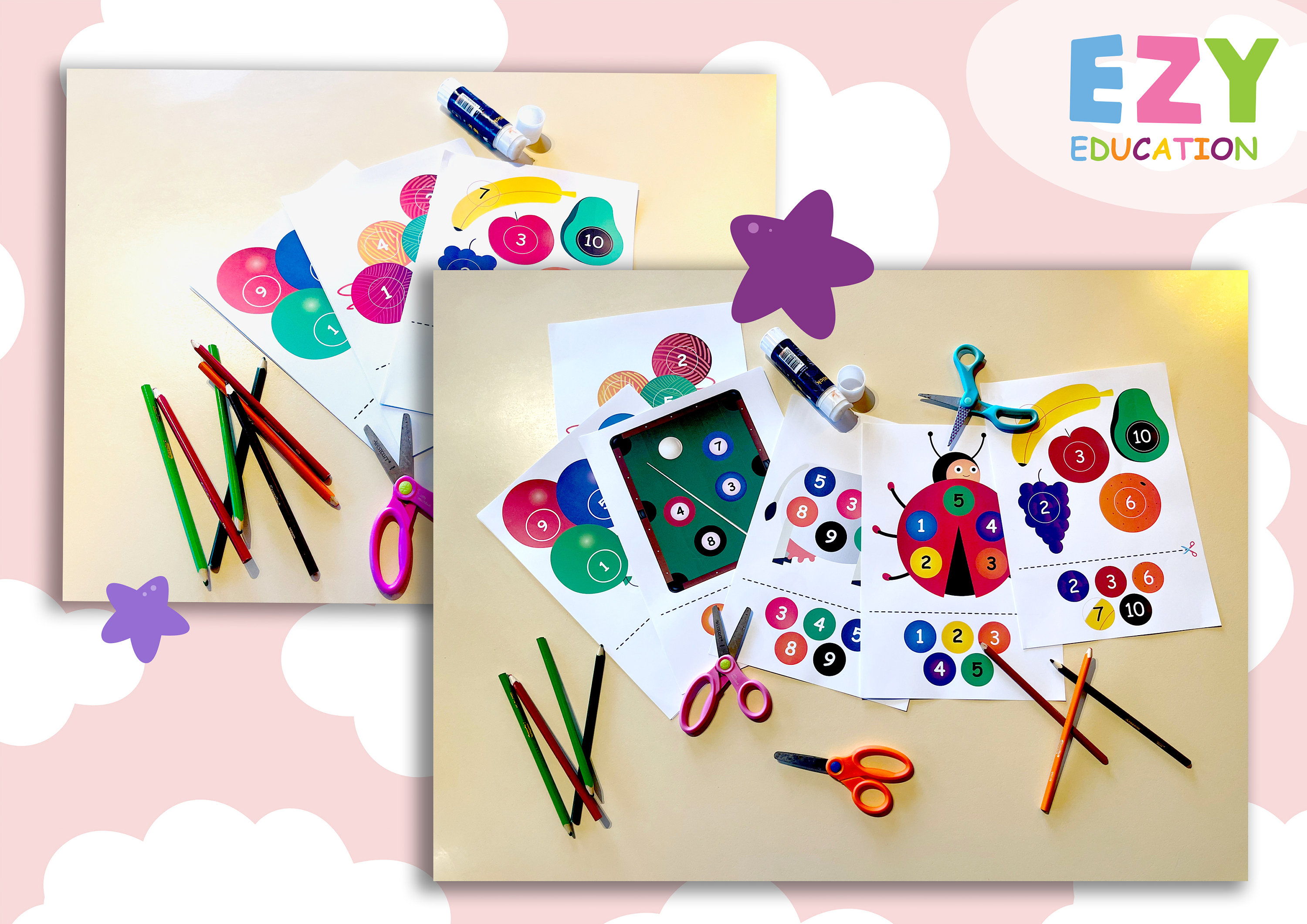 Fun & Educational Preschool Cut and Paste Worksheets Learning Numbers ...