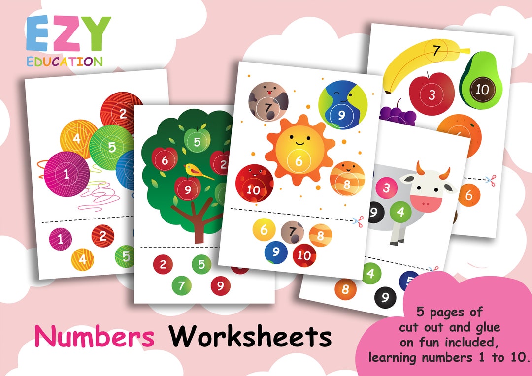 Fun & Educational Preschool Cut and Paste Worksheets Learning Numbers ...