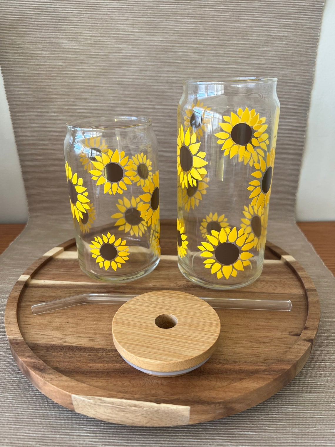 Sunflower Beer Can Glass 16oz Coffee Glass Yellow Flower Glass Cup ...