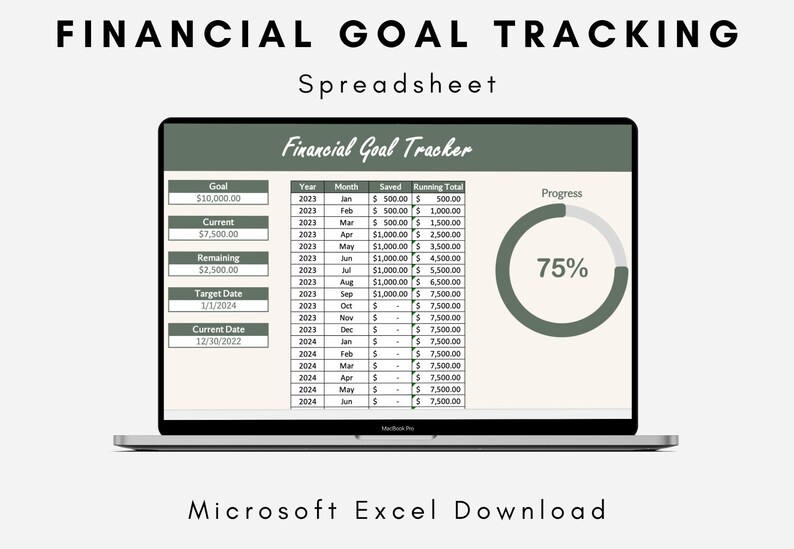 Financial Goal Tracker Excel Spreadsheet Template - Etsy