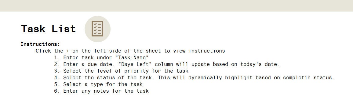Task List Excel Spreadsheet Template - Etsy