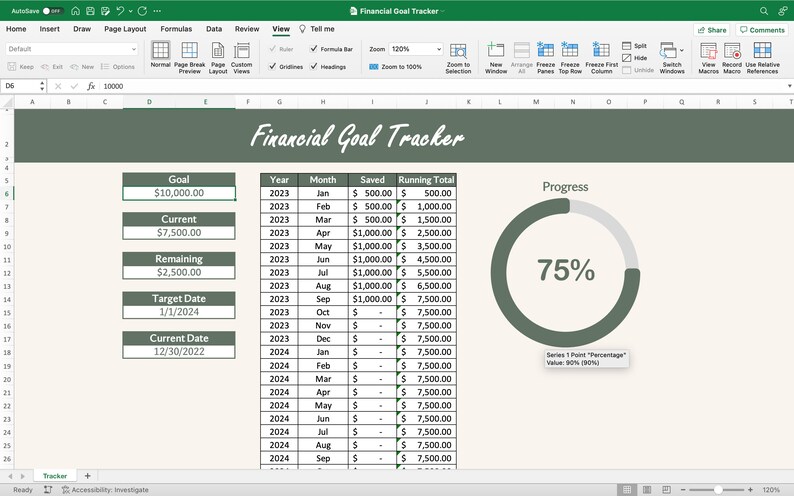 Financial Goal Tracker Excel Spreadsheet Template - Etsy