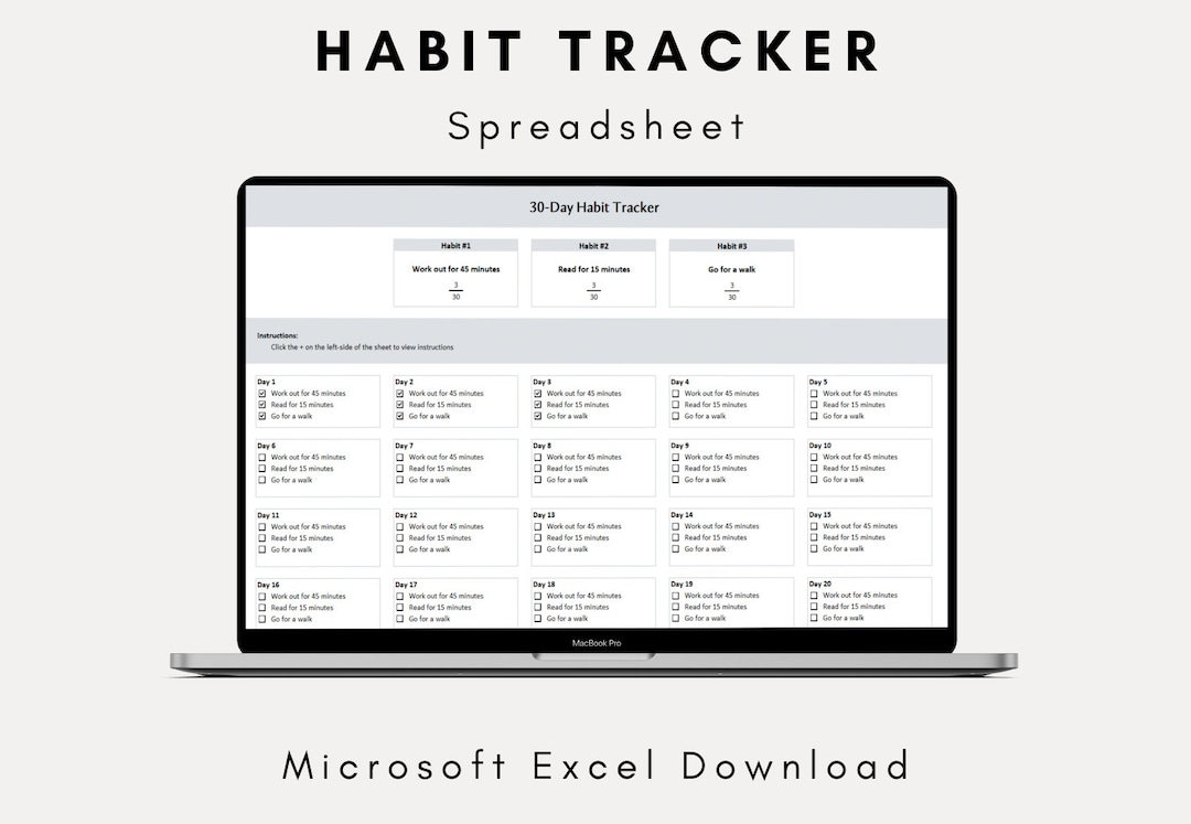 Habit Tracker Excel Spreadsheet - Etsy