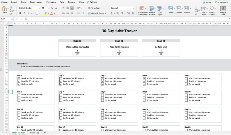 Habit Tracker Excel Spreadsheet - Etsy