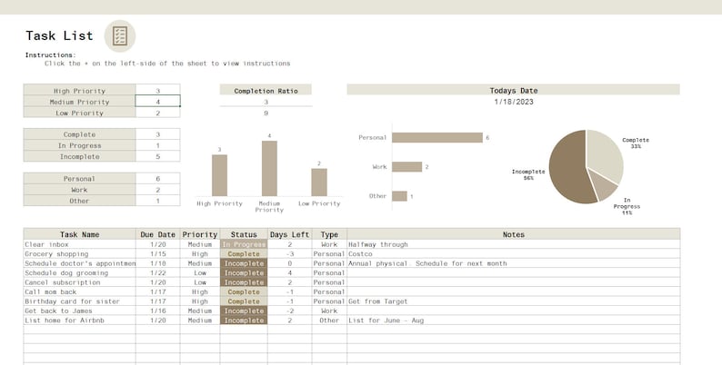 Task List Excel Spreadsheet Template - Etsy