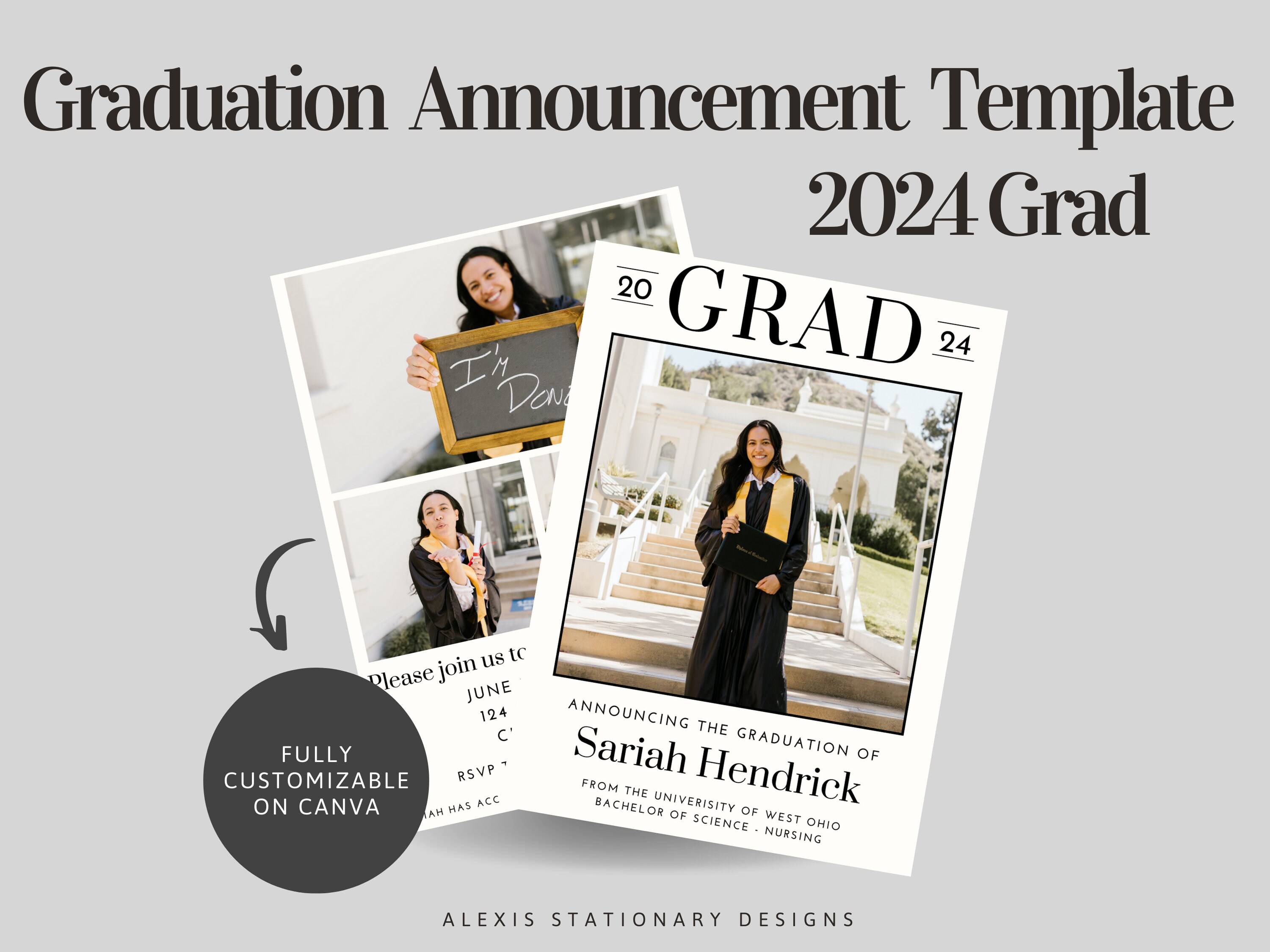2024 Graduation Card Template for Canva / Graduation Announcement ...