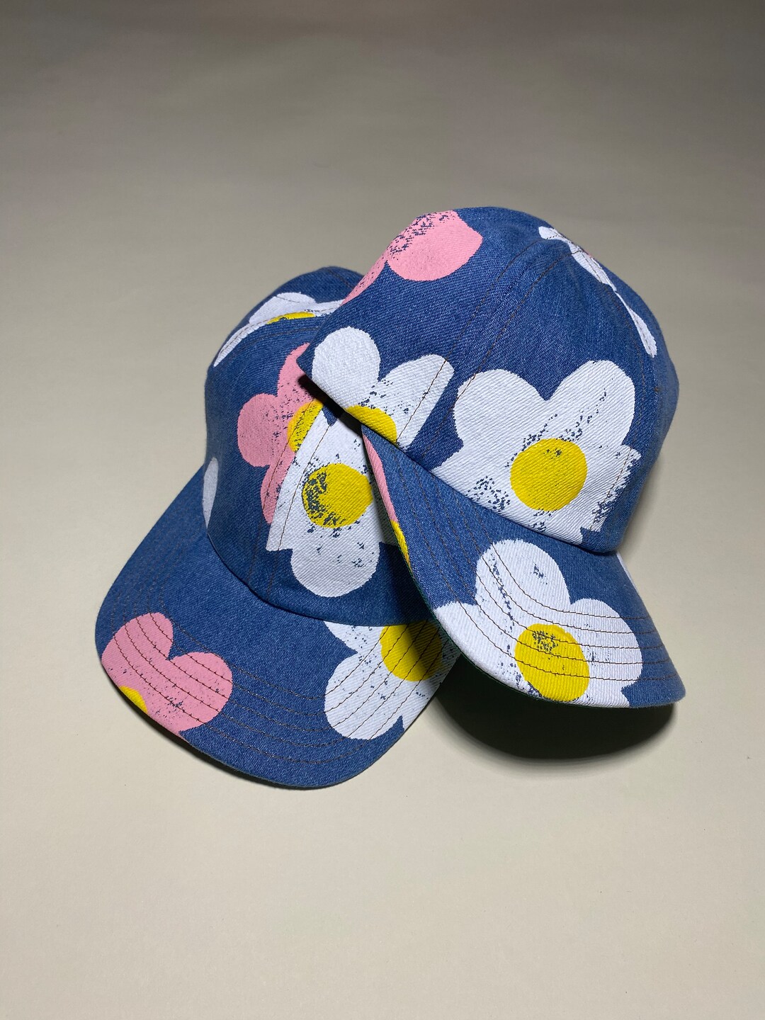Stonewashed Indigo Floral Print Hat - Etsy