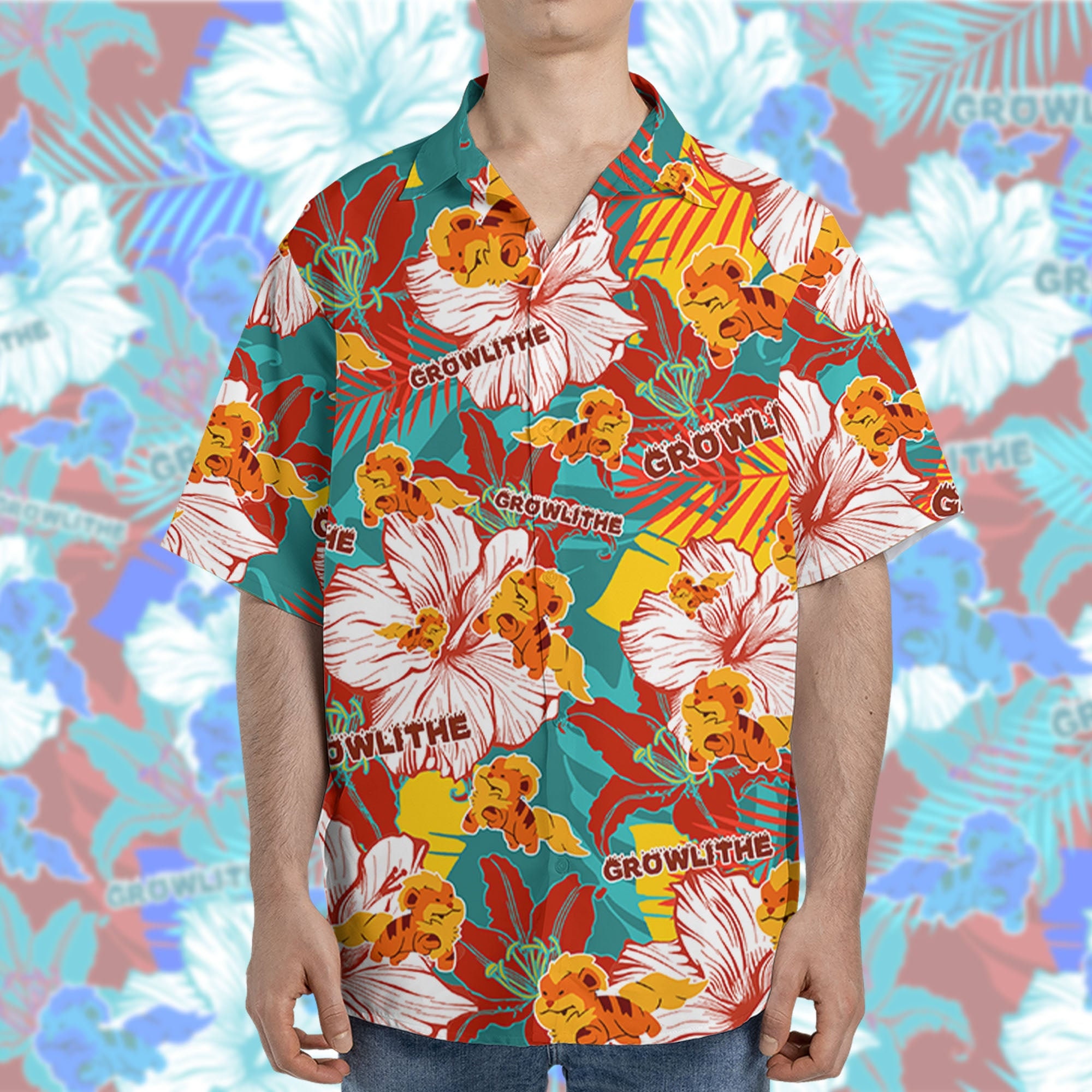 PKM growlithe D Hawaiian Flowers Pattern Shirt, PKM Birthday Hawaiian ...