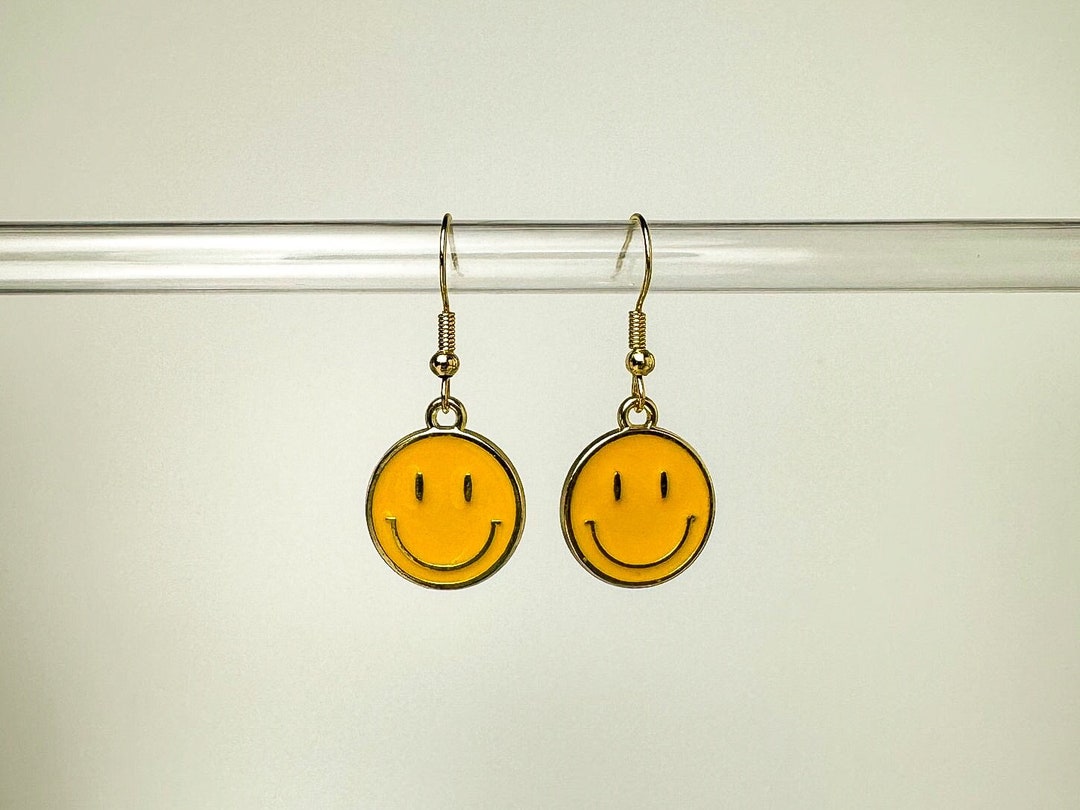 Smiley Face Earrings Yellow Happy Face Dangle Earrings 70s Smiley Face ...