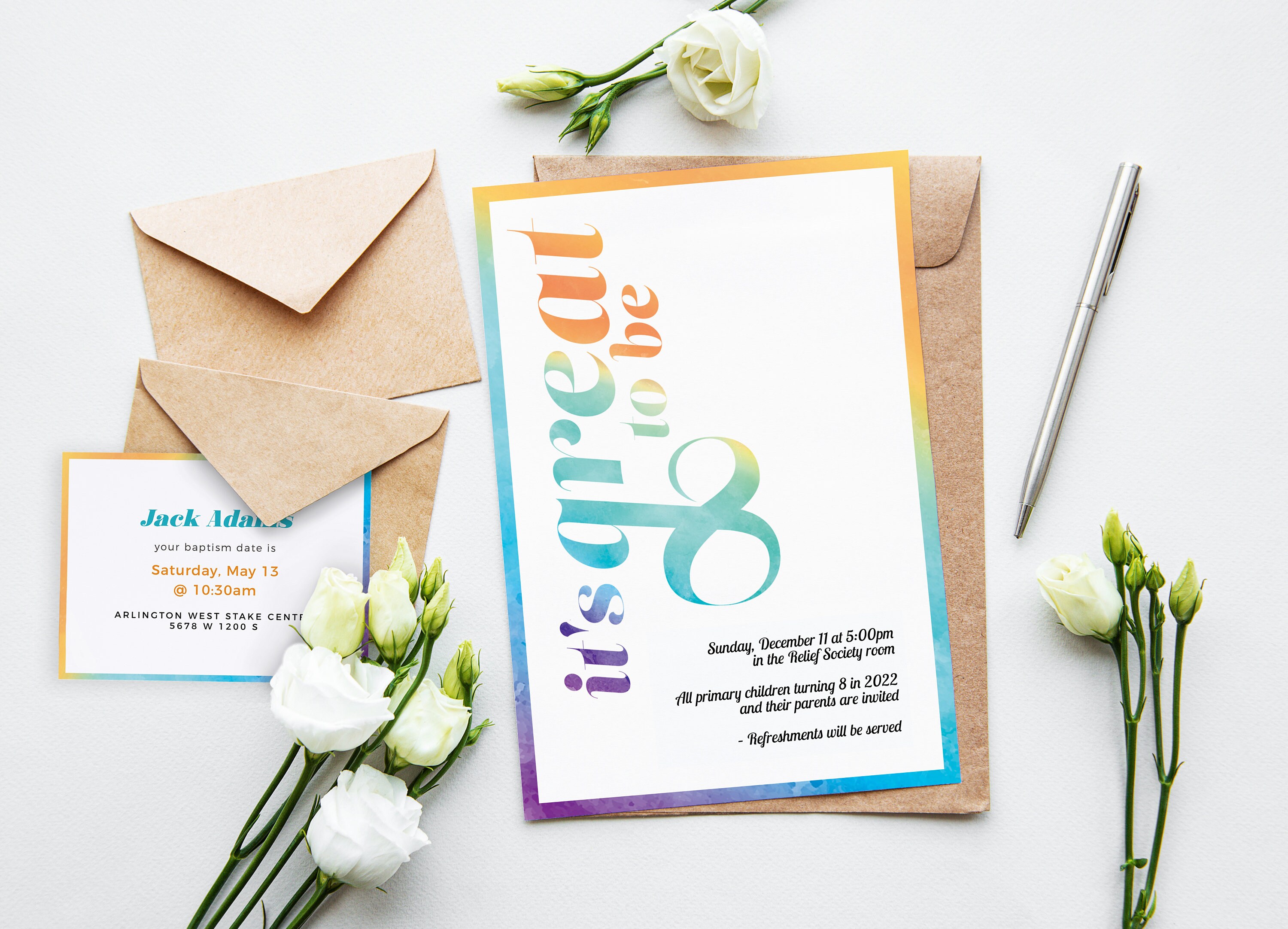 Great to Be 8 Invite & Cards LDS Primary Editable Corjl Baptism - Etsy