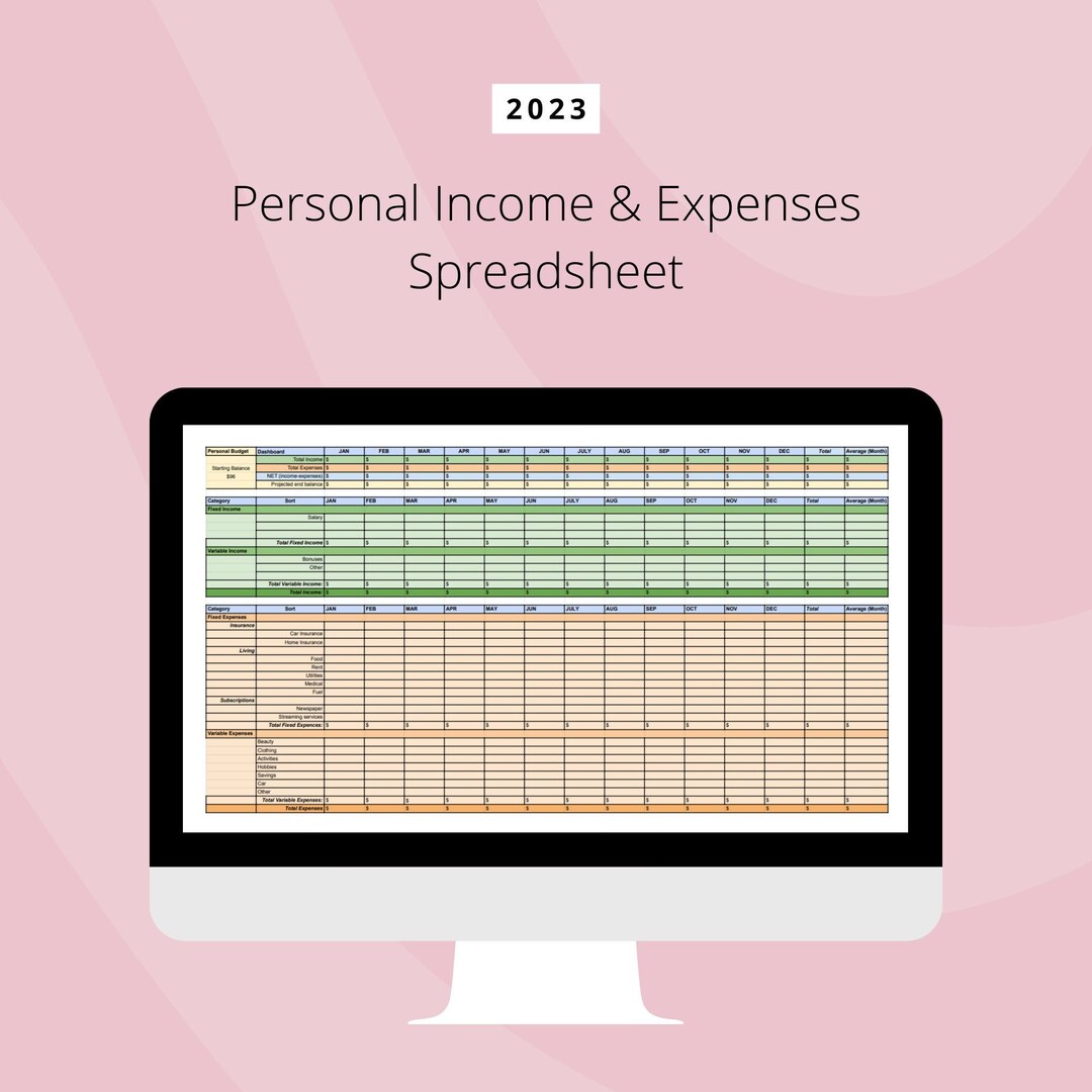 Yearly Personal Income & Expenses Spreadsheet 2023 - Etsy