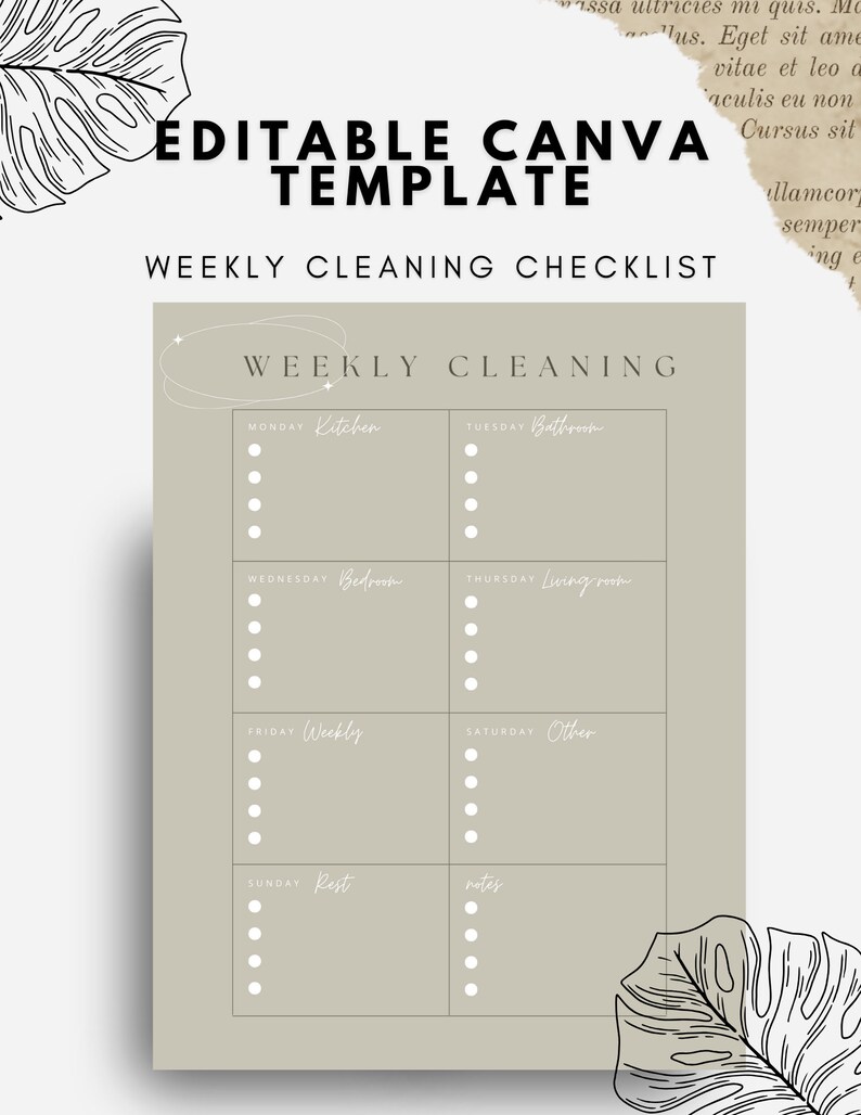 Customizable Weekly Cleaning Checklist Canva Template Editable Weekly ...