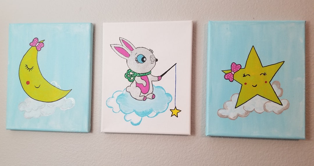 Canvas Art Baby Nursery Wall Deco set of 3 - Etsy