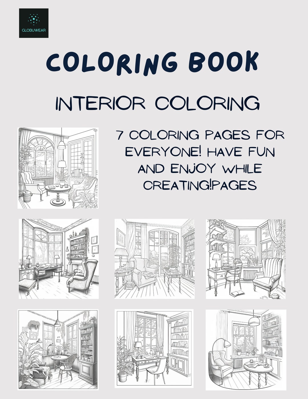Interior Coloring Pages, Cozy, Room, Furniture, Coloring Book, 7 Pages ...