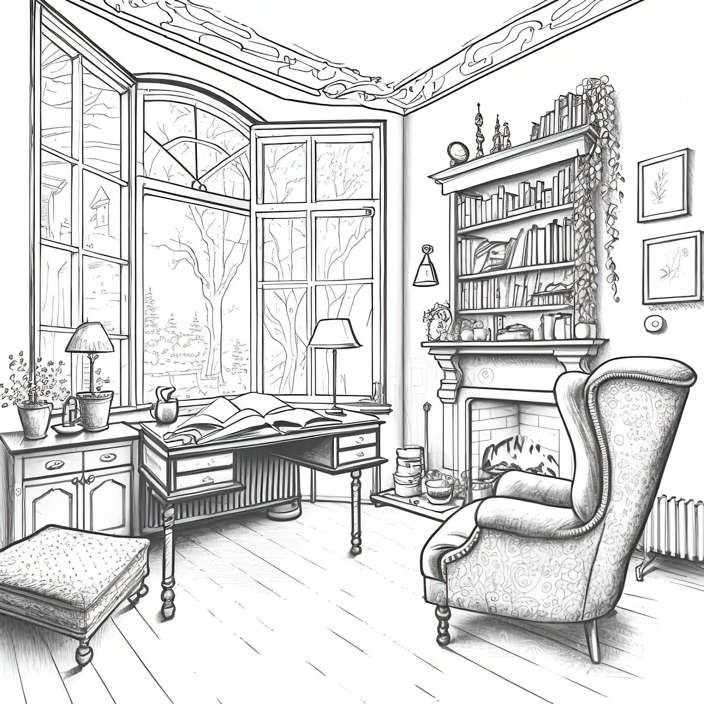 Interior Coloring Pages, Cozy, Room, Furniture, Coloring Book, 7 Pages ...