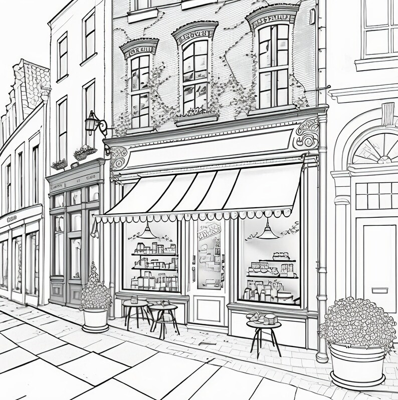 Store Front Coloring Pages, Cozy, House, PNG, Coloring Book, 6 Pages ...