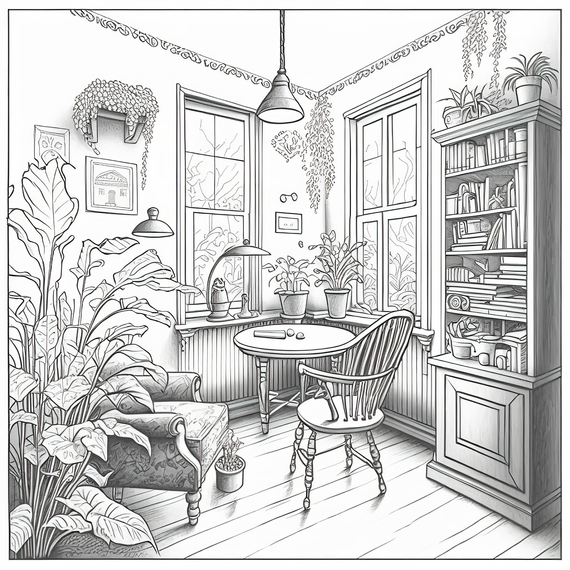 Interior Coloring Pages, Cozy, Room, Furniture, Coloring Book, 7 Pages ...