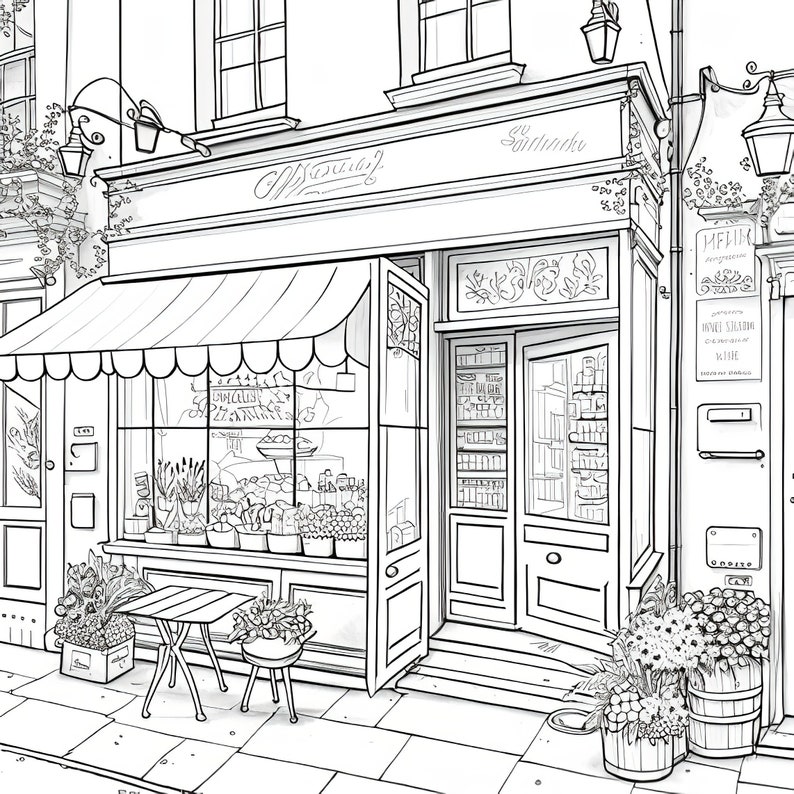 Store Front Coloring Pages, Cozy, House, PNG, Coloring Book, 6 Pages ...