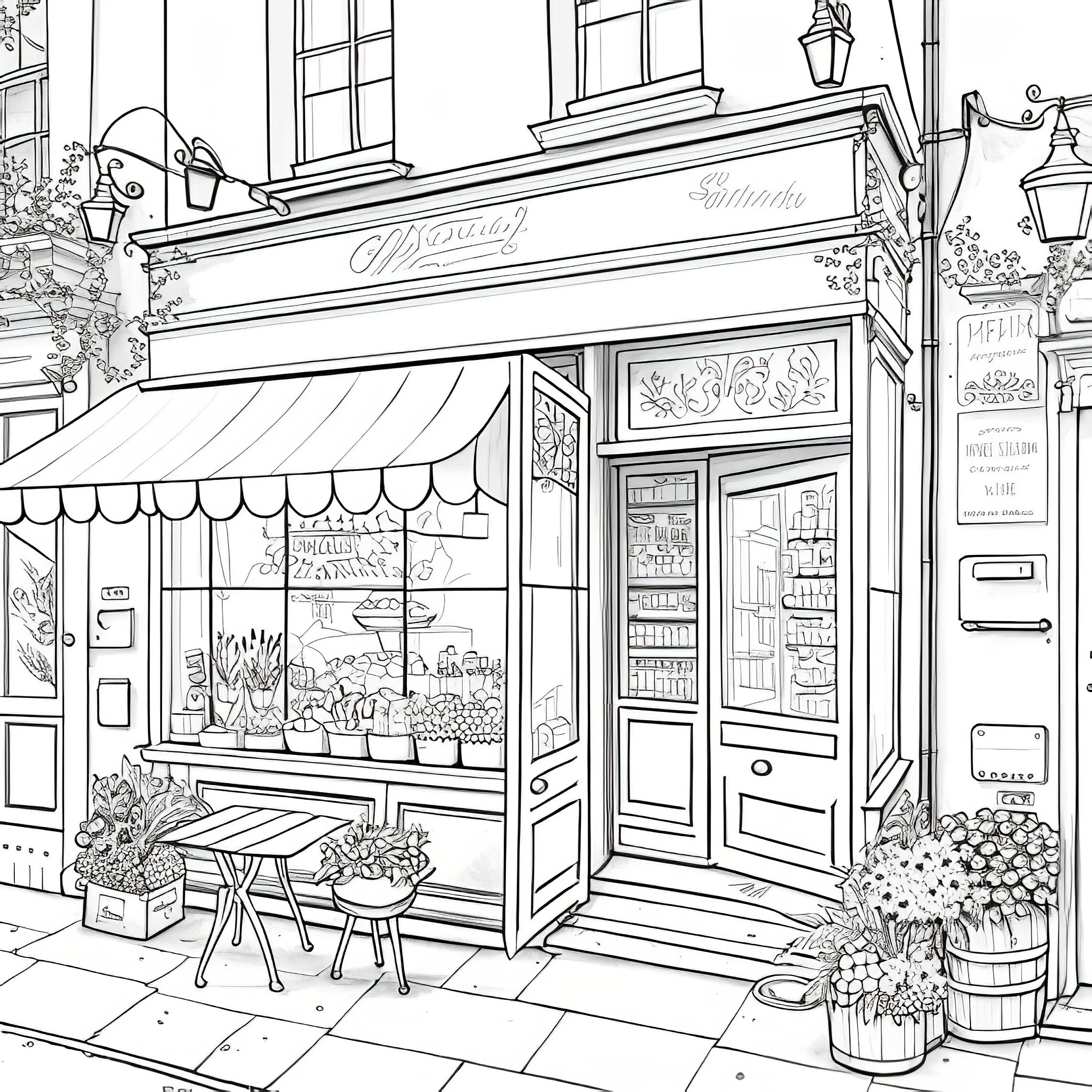 Store Front Coloring Pages, Cozy, House, PNG, Coloring Book, 6 Pages ...