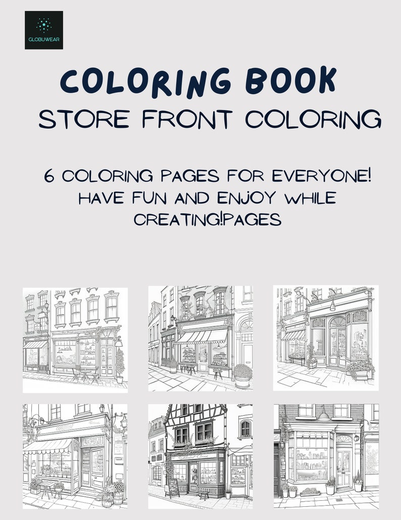 Store Front Coloring Pages, Cozy, House, PNG, Coloring Book, 6 Pages ...