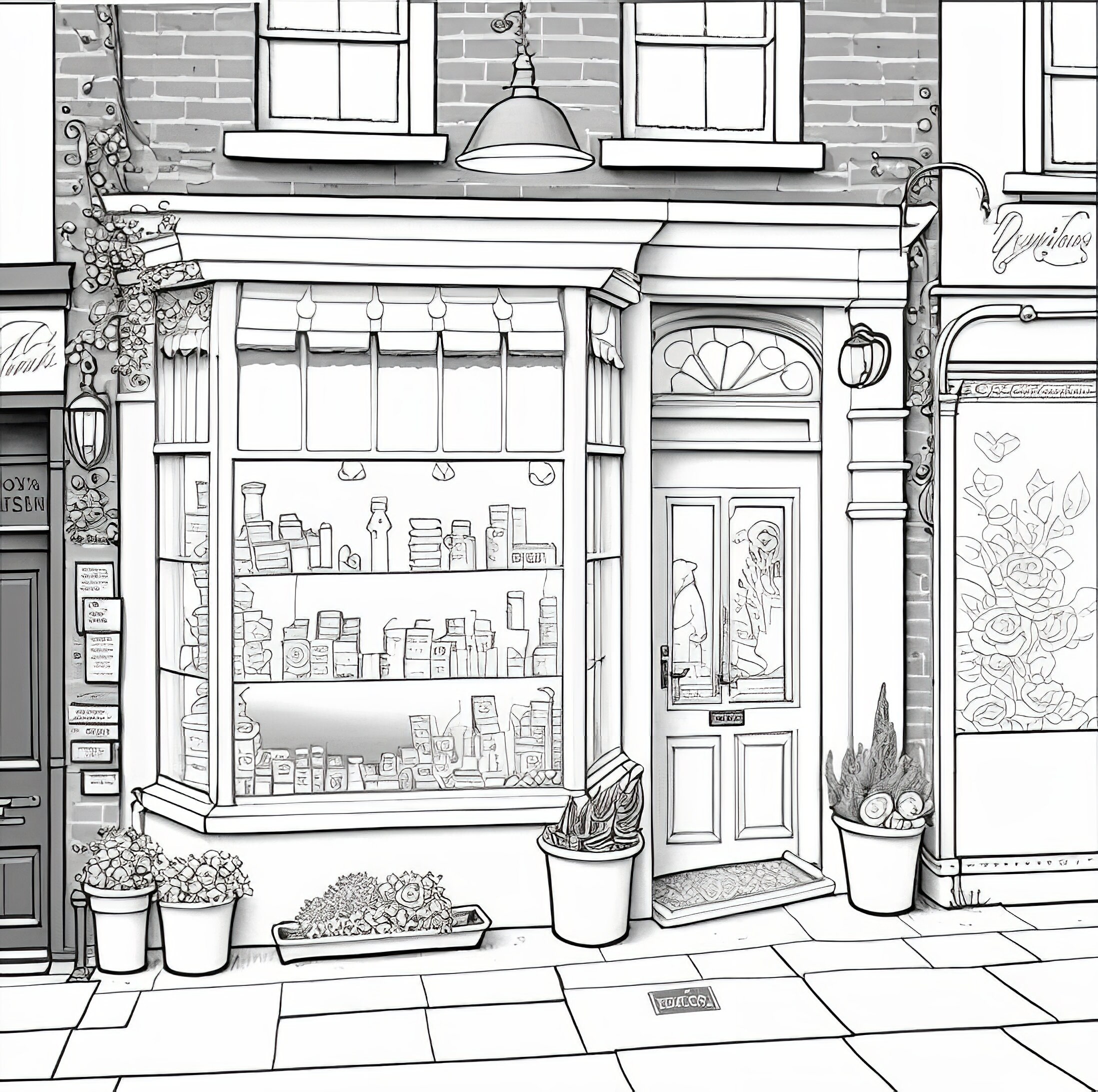 Store Front Coloring Pages, Cozy, House, PNG, Coloring Book, 6 Pages ...
