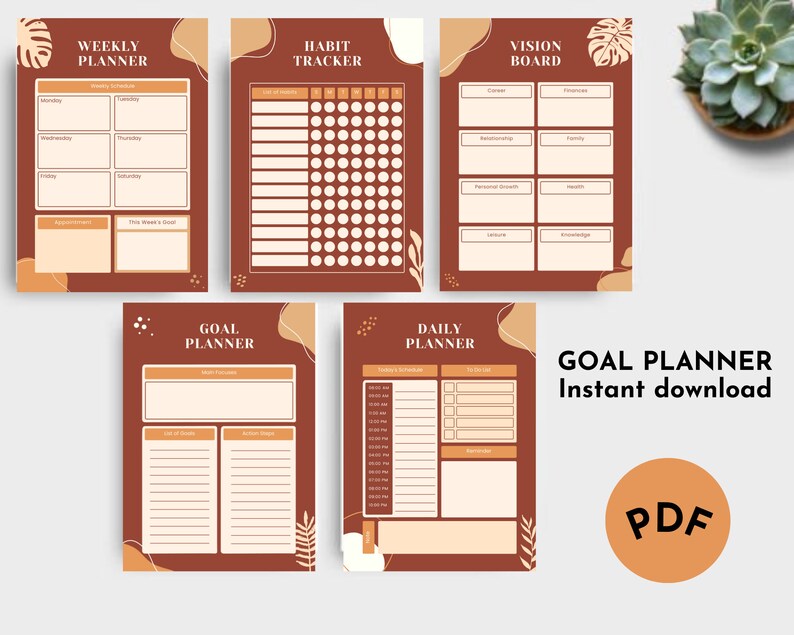 Goal Planner PDF Printable, Habit Tracker, Goal Setting, Goal Planning ...