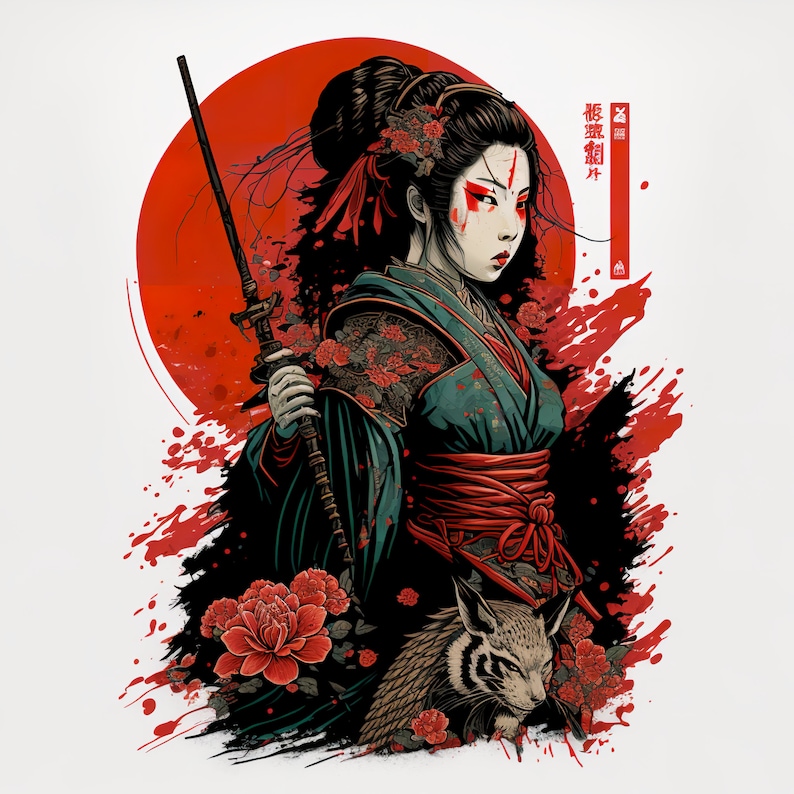 Ukiyo-e Geisha With Samurai Sword. Japanese Art. Geisha. Geisha Warrior ...